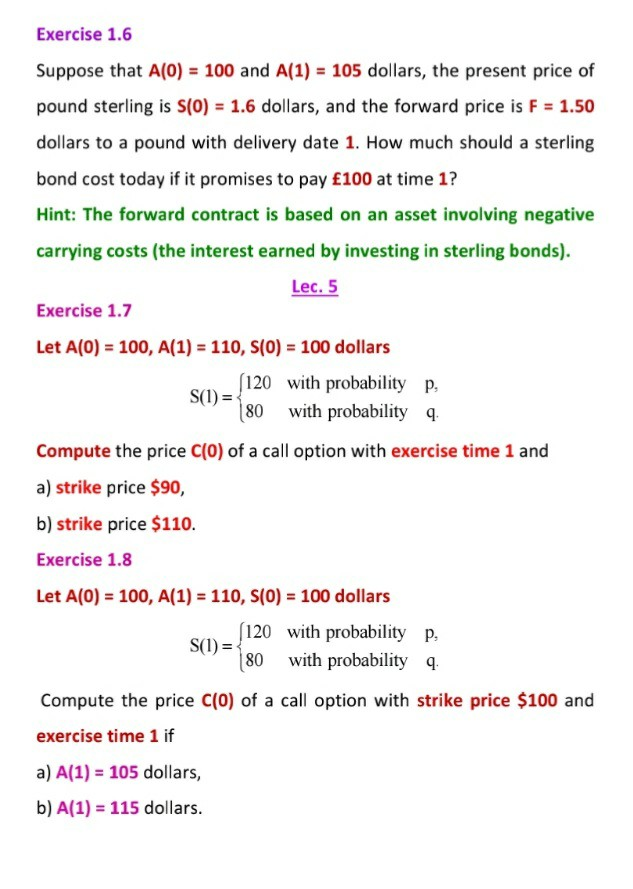 Solved Exercise 1.4 For the above stock and bond prices, | Chegg.com