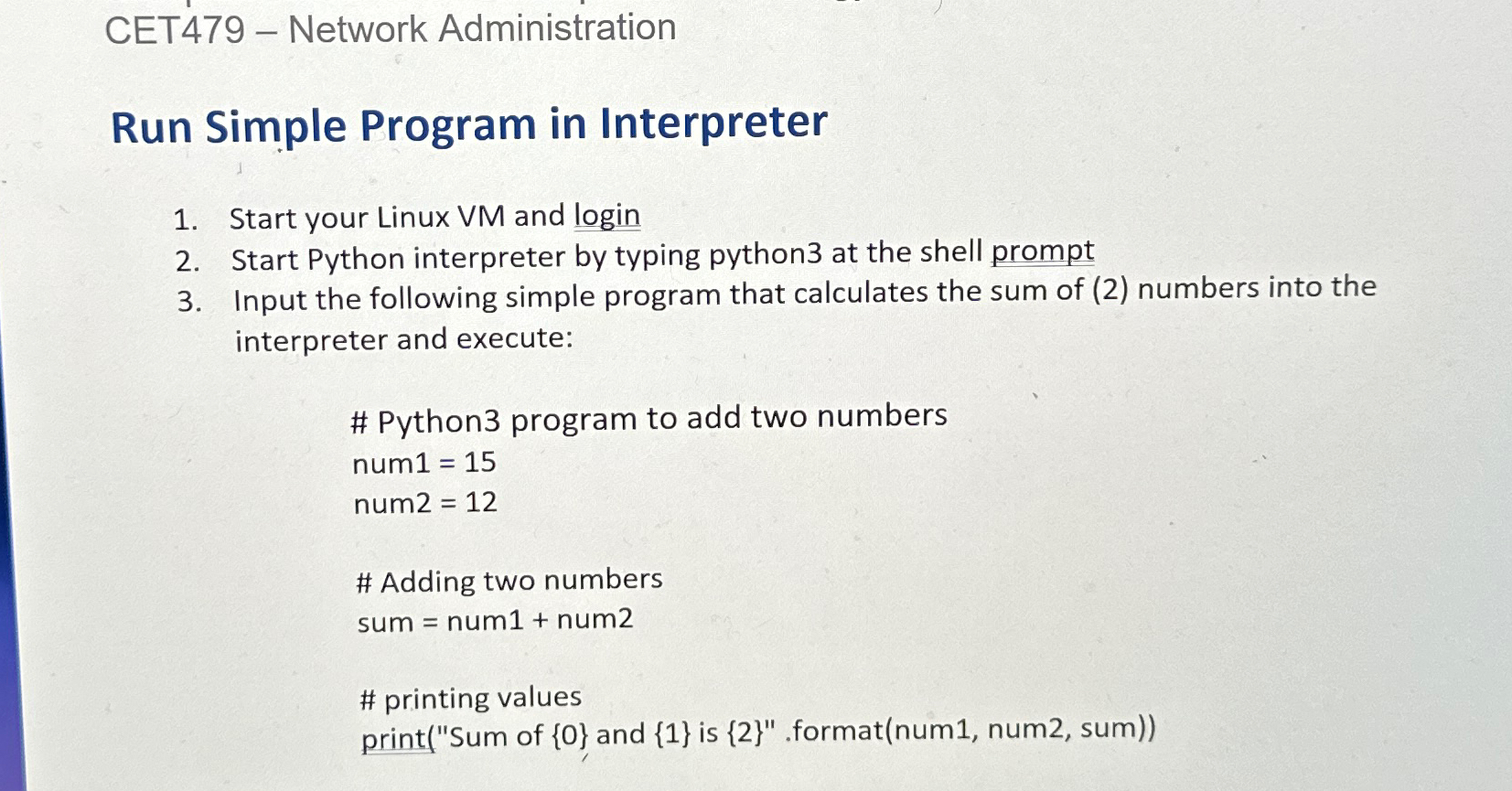 Solved CET479 - ﻿Network AdministrationRun Simple Program in | Chegg.com