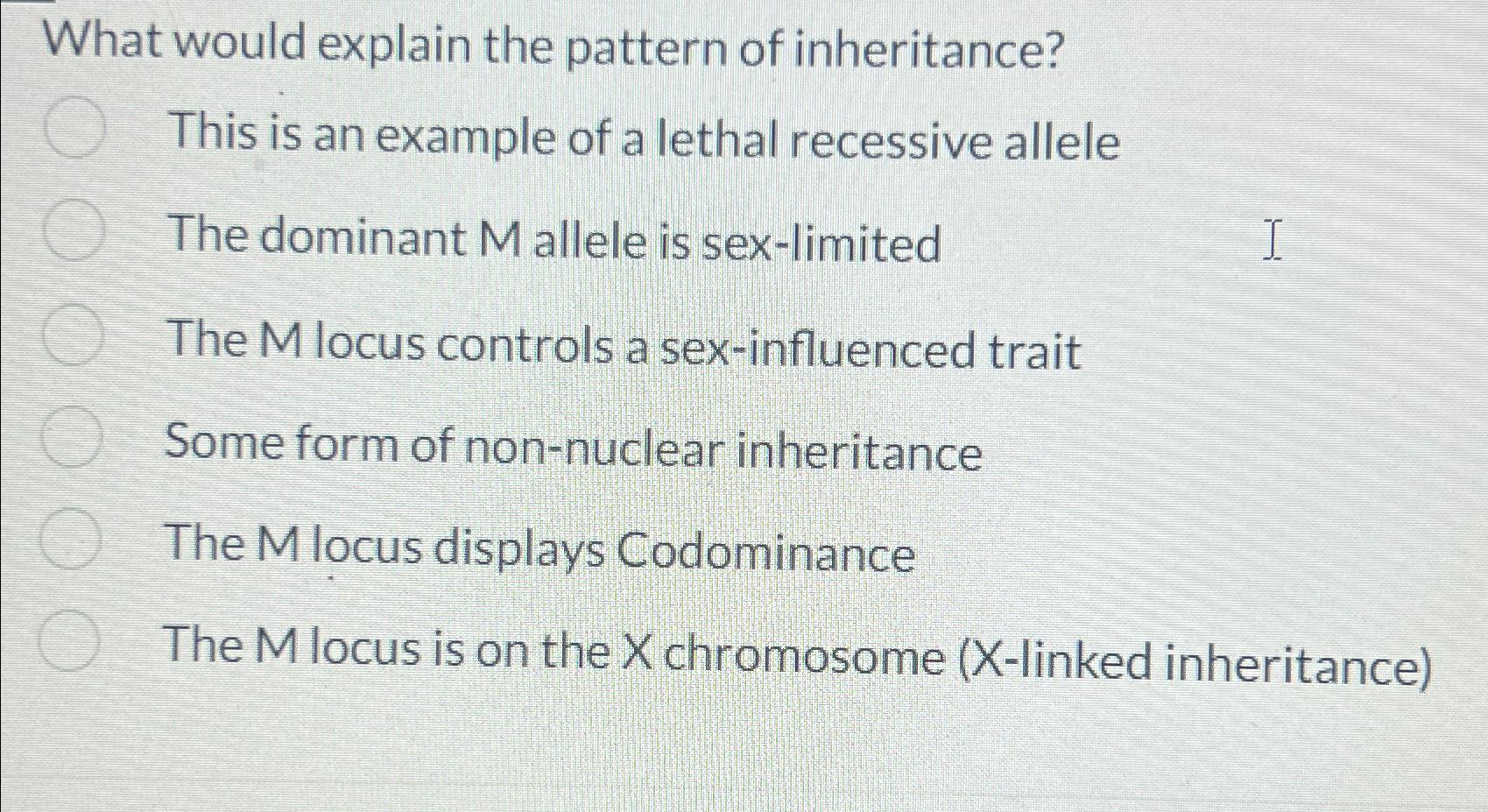 Solved What would explain the pattern of inheritance?This is | Chegg.com