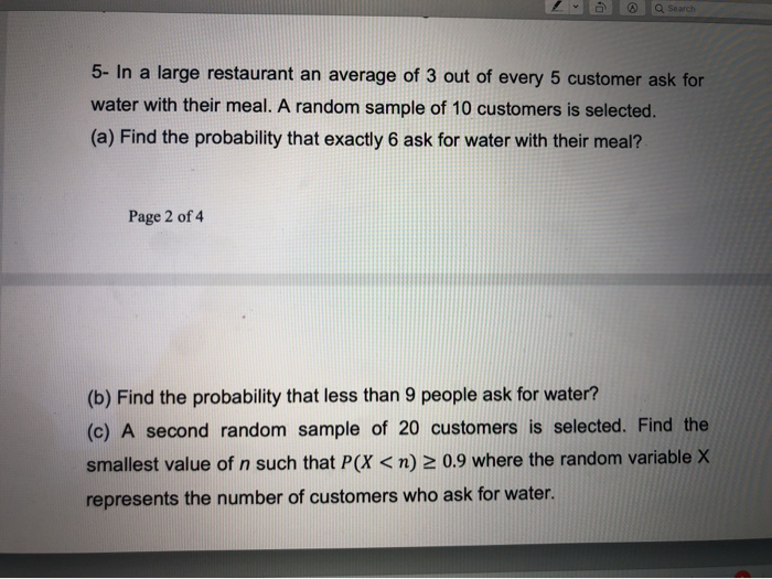 Solved 5- In a large restaurant an average of 3 out of every | Chegg.com