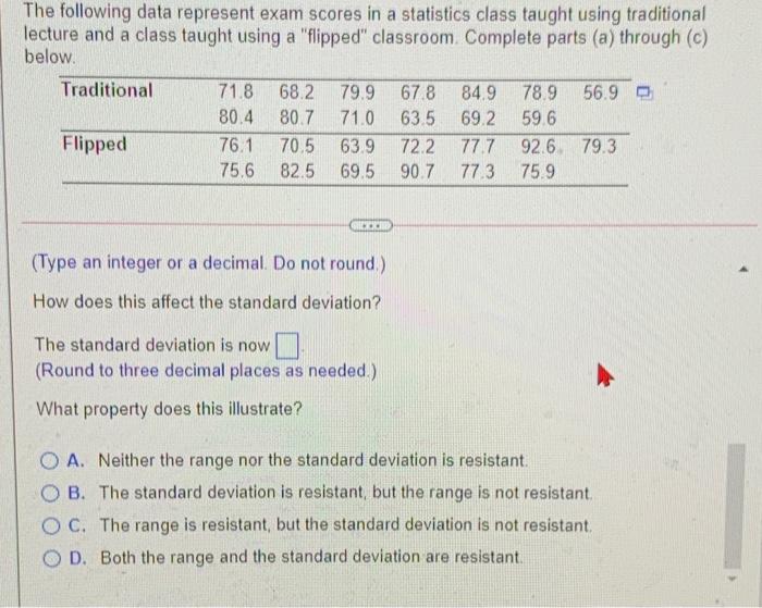 Solved The following data represent exam scores in a | Chegg.com