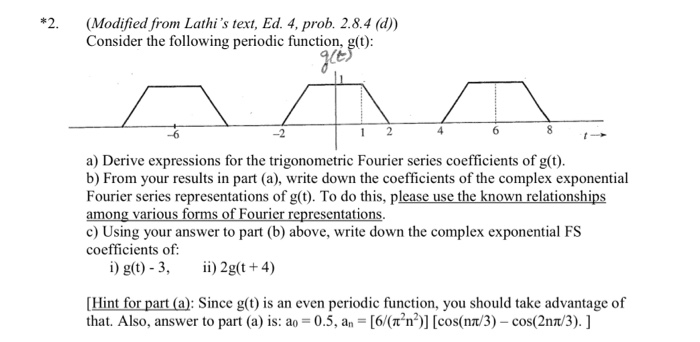 Solved *2. (Modified from Lathi's text, Ed. 4, prob. 2.8.4 | Chegg.com