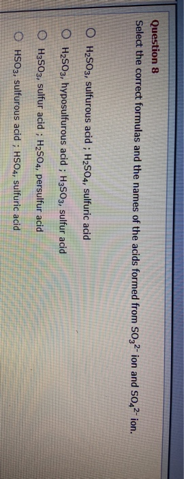 Solved Question 8 Select the correct formulas and the names | Chegg.com