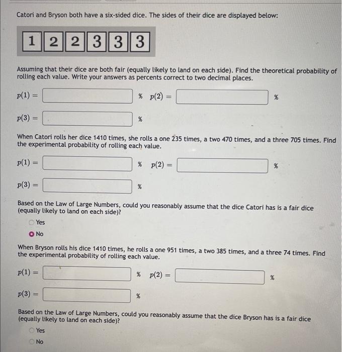 Solved Catori and Bryson both have a six-sided dice. The | Chegg.com