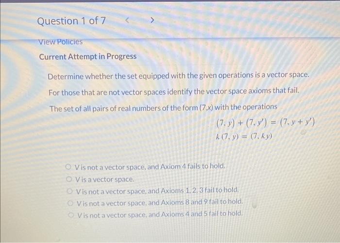 Solved Current Attempt in Progress Determine whether the set | Chegg.com
