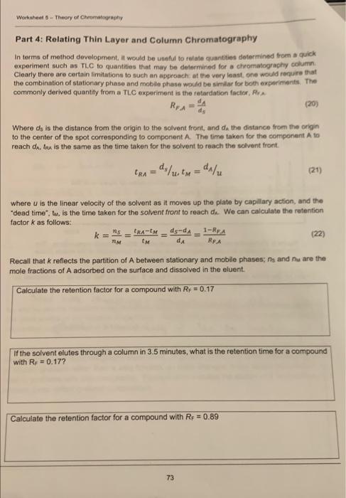 Solved Worksheet - Theory of Chromatography Part 4: Relating | Chegg.com