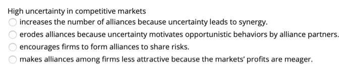 Solved O O OO High uncertainty in competitive markets | Chegg.com
