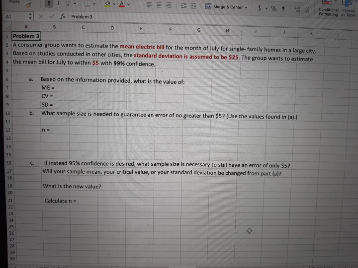 Solved Paste B 7 Iml Merge & Center $ % ) Conditional Format | Chegg.com