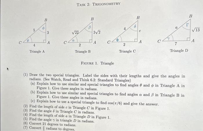 Solved TASK 2: TrigONOMETRY Figure 1. Triangle (1) Draw the | Chegg.com