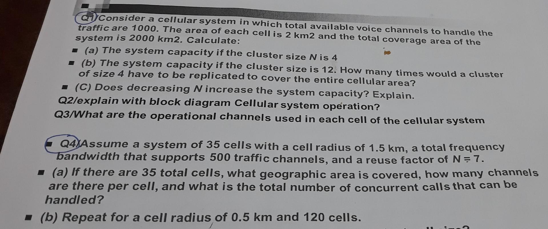 Solved Qu Consider a cellular system in which total | Chegg.com