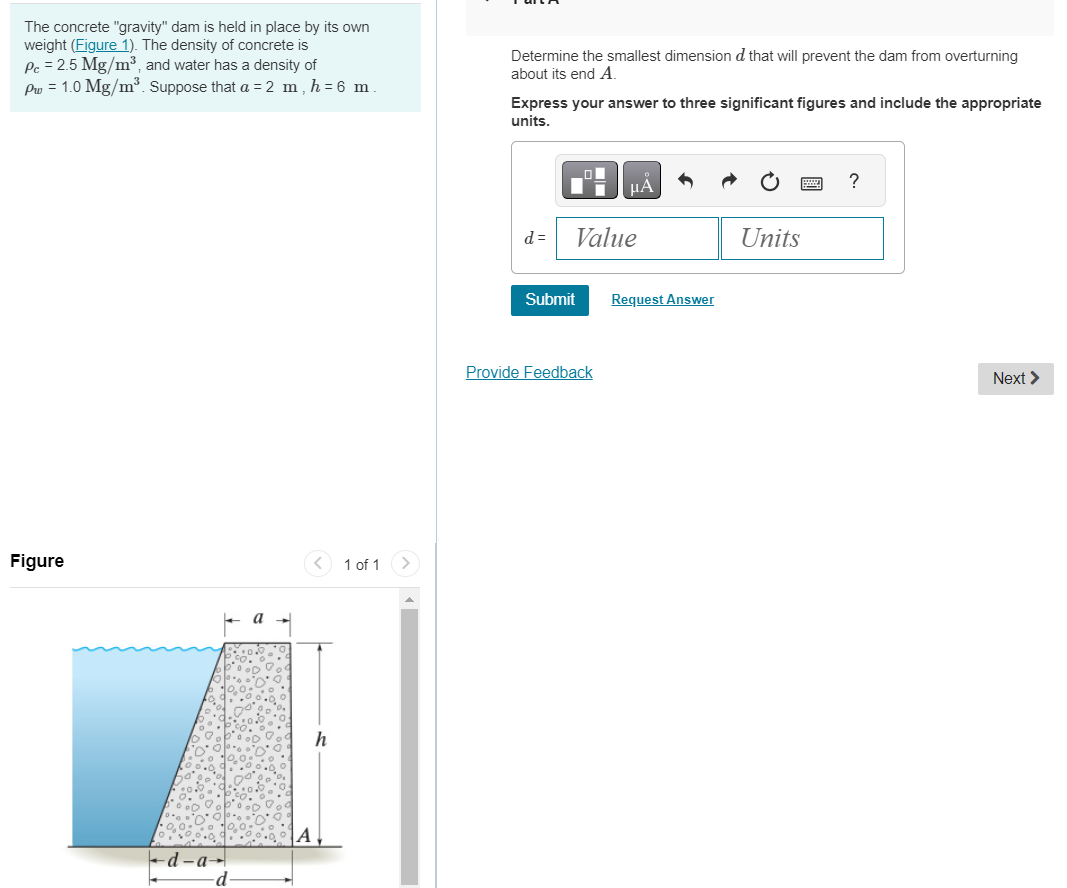 Solved The concrete "gravity" dam is held in place by its | Chegg.com
