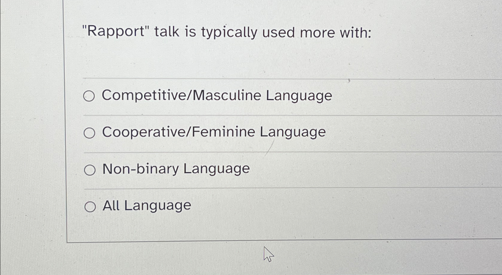 Solved "Rapport" talk is typically used more | Chegg.com