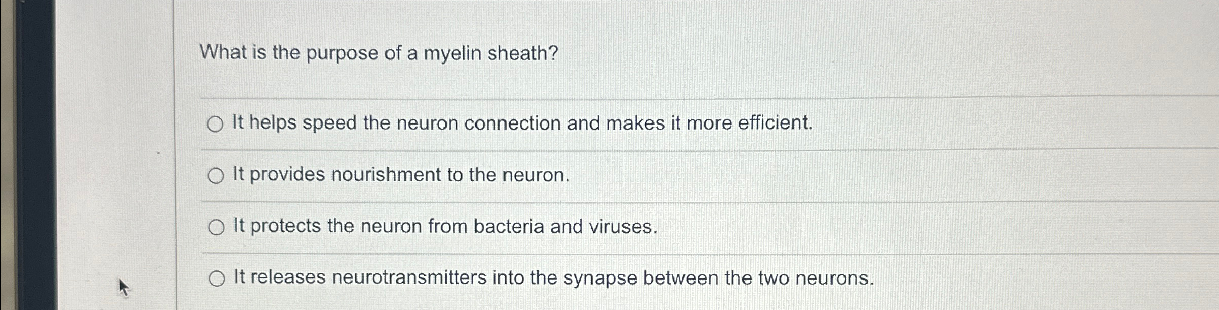 Solved What is the purpose of a myelin sheath?It helps speed | Chegg.com