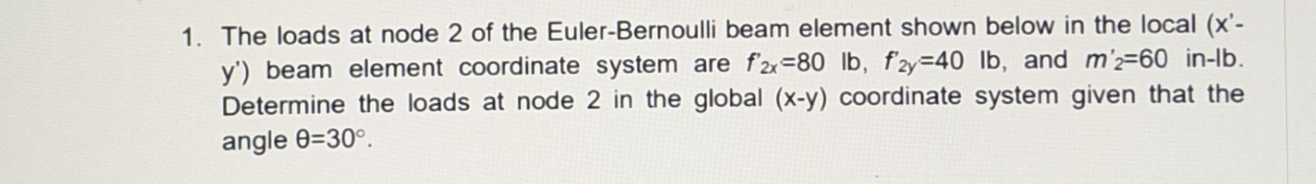 Solved 1. The loads at node 2 of the Euler-Bernoulli beam | Chegg.com