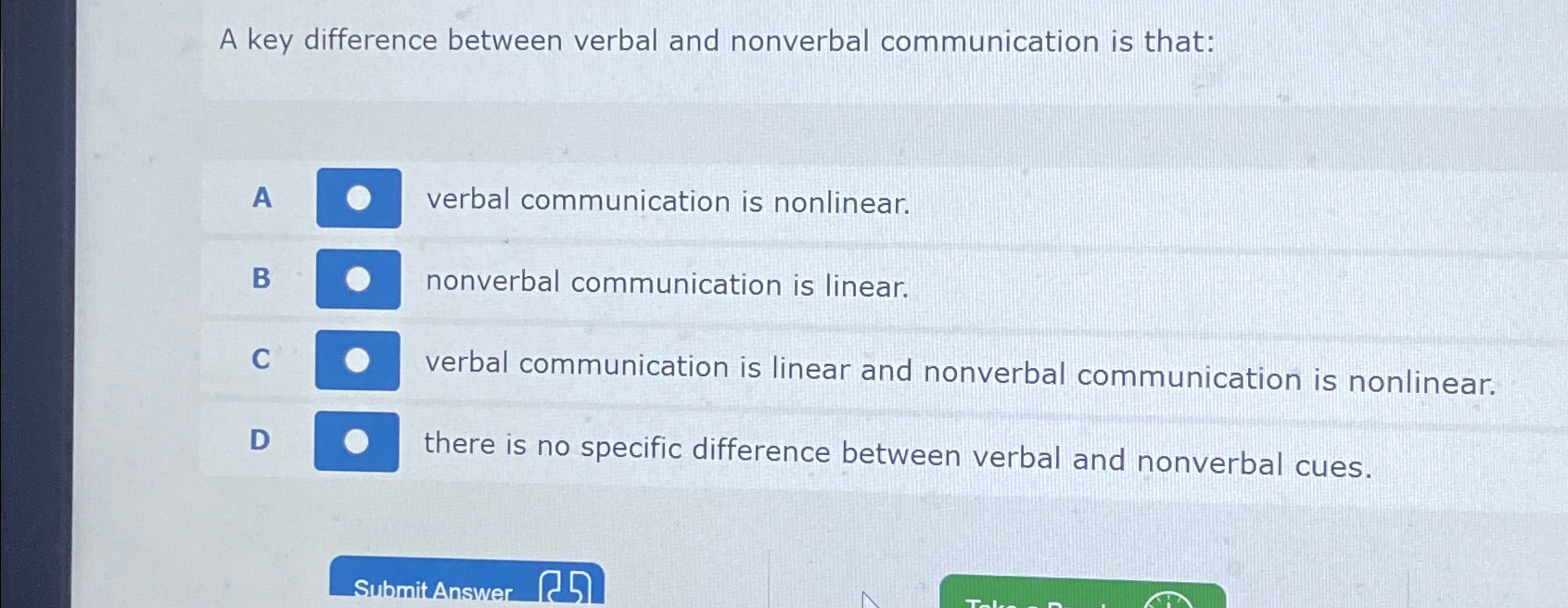 Solved A key difference between verbal and nonverbal | Chegg.com