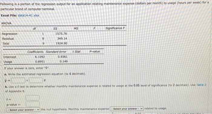 Solved Following is a portion of the regression output for | Chegg.com