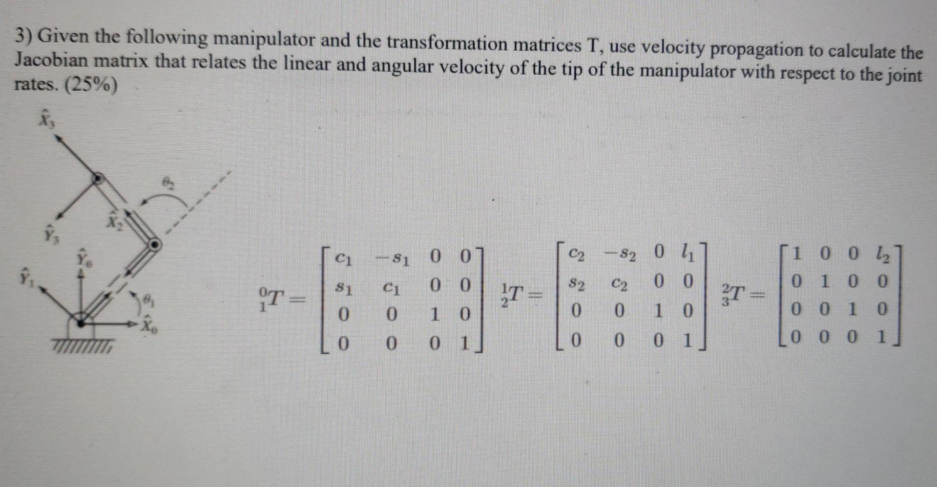 Solved 3) Given the following manipulator and the | Chegg.com