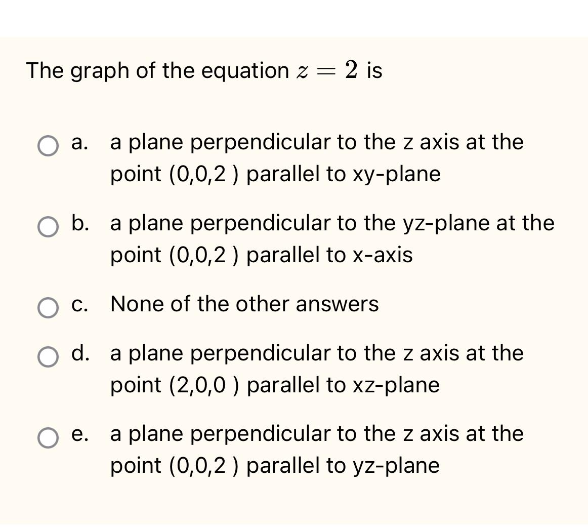 Solved The graph of the equation z=2 ﻿isa. ﻿a plane | Chegg.com