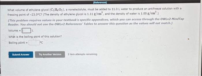 Solved What volume of ethylene glycol (C2H6O2), a | Chegg.com