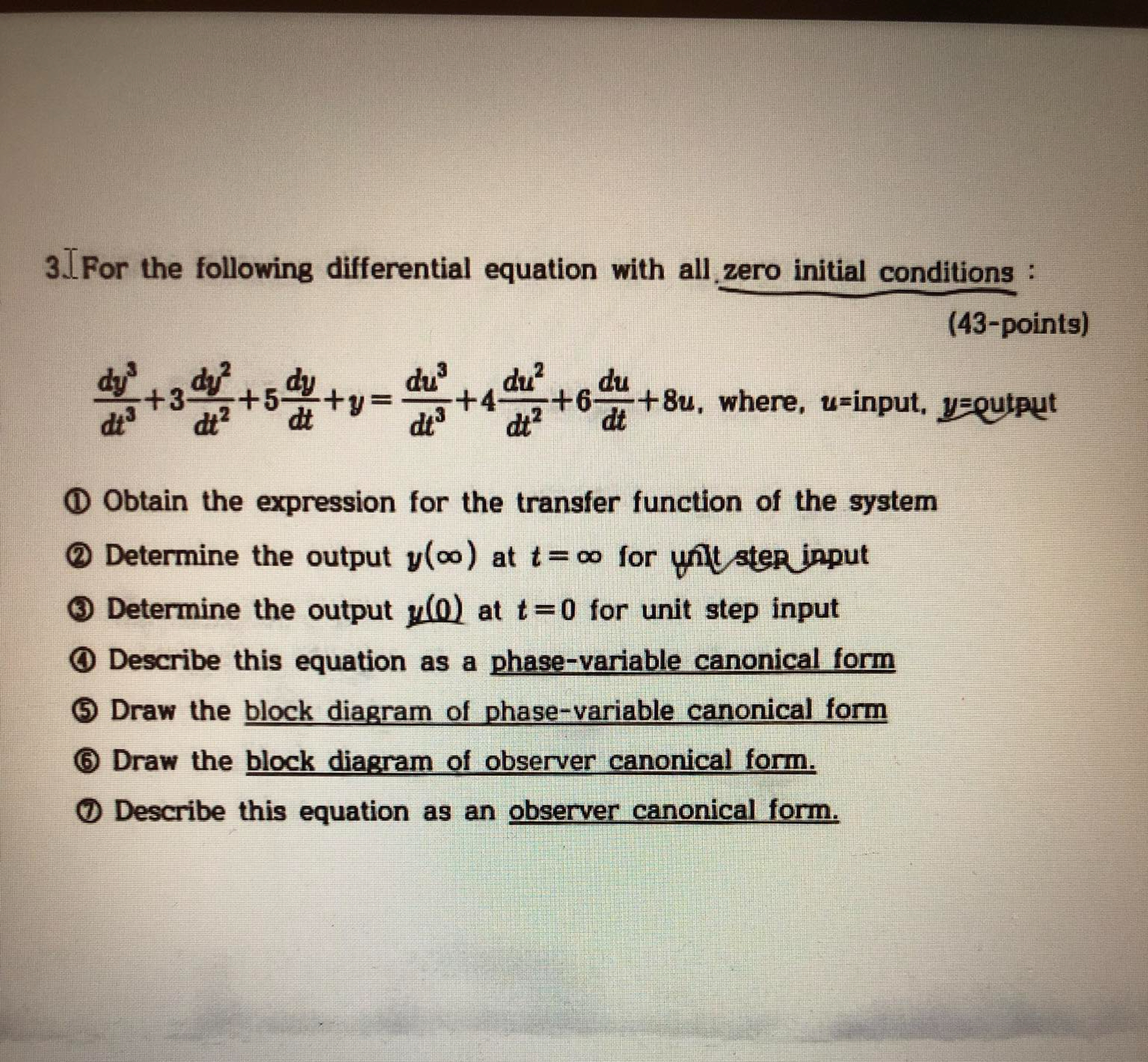For the following differential equation with all zero | Chegg.com