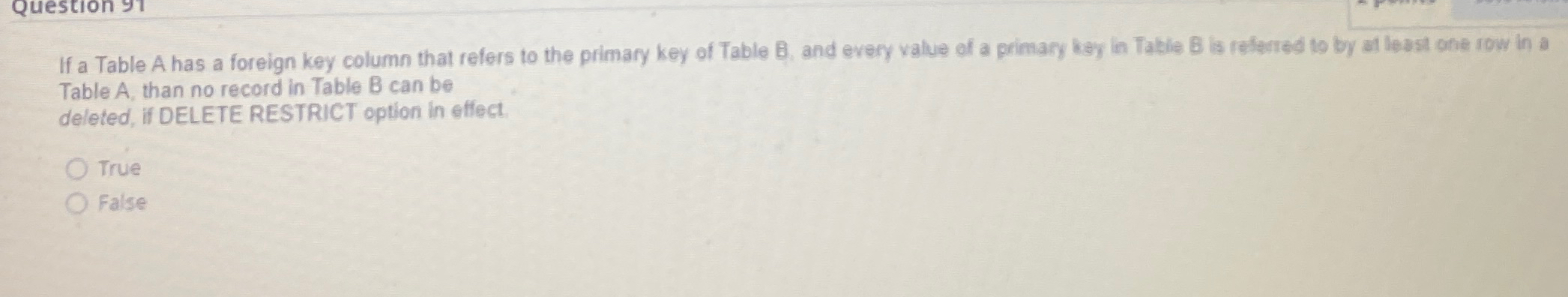 Solved If a Table A has a foreign key column that refers to | Chegg.com