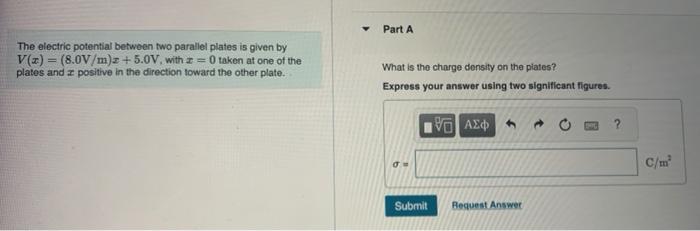 Solved The electric potential between two parallel plates is | Chegg.com
