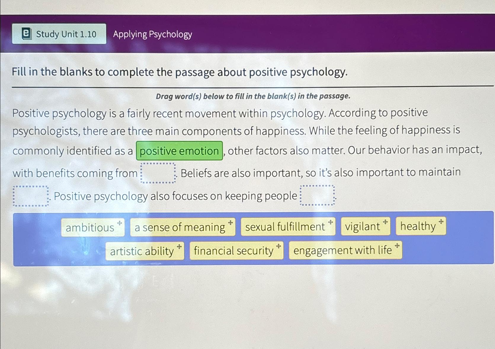 Solved Applying PsychologyFill in the blanks to complete the | Chegg.com