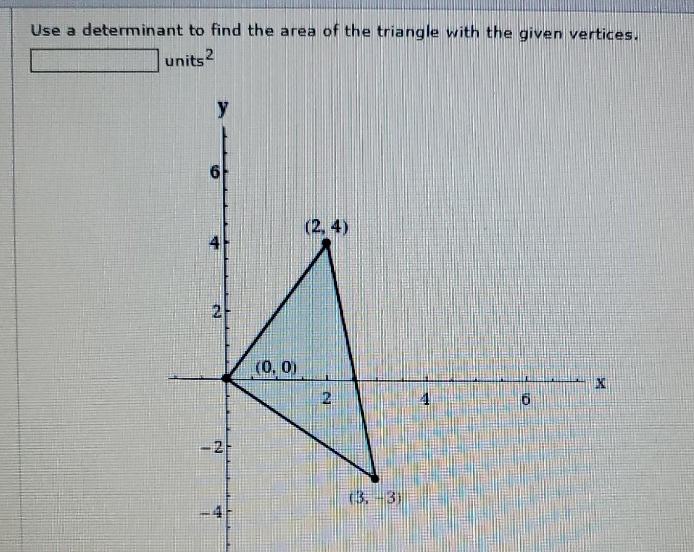 Solved Use a determinant to find the area of the triangle | Chegg.com