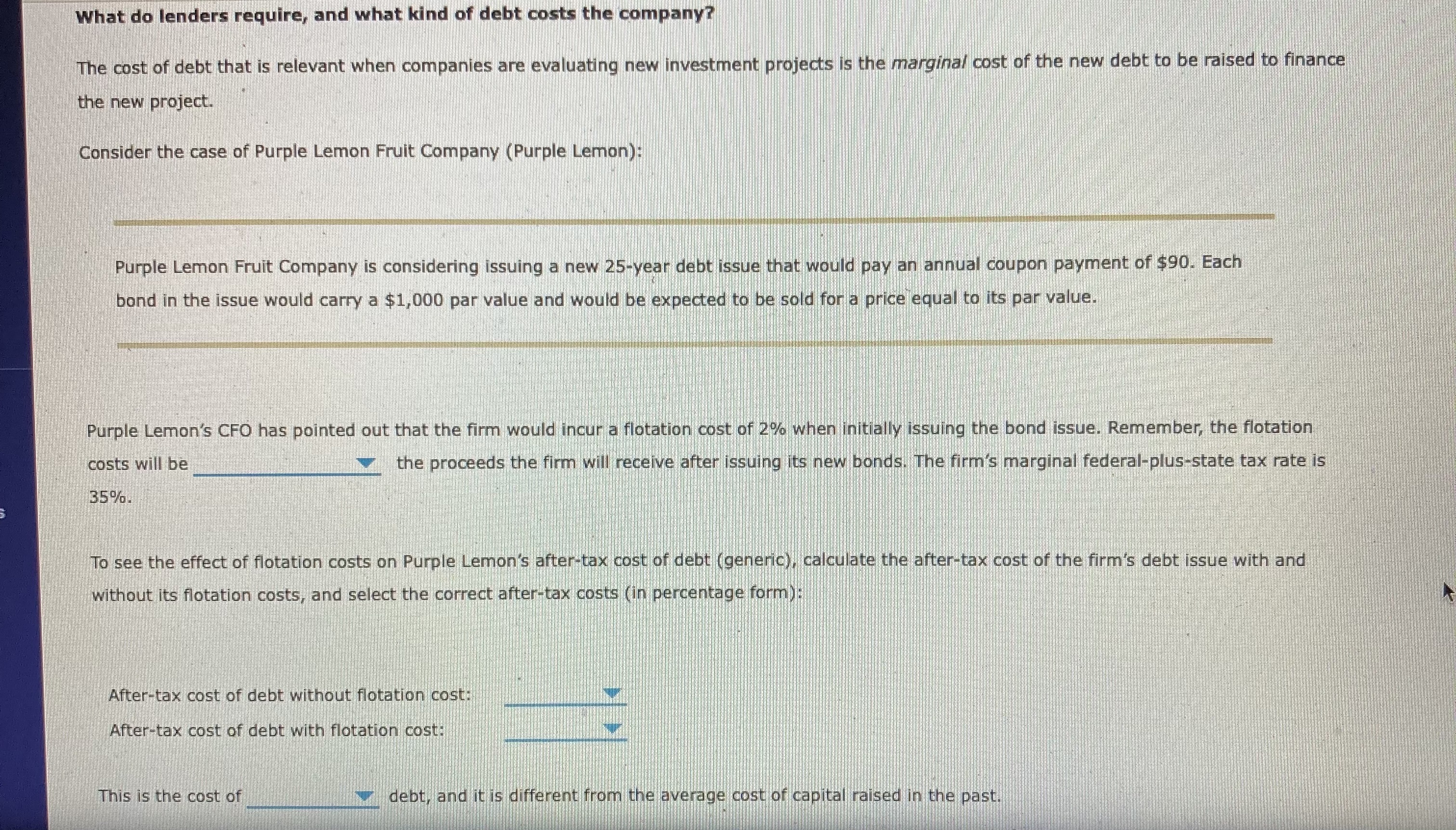 Solved What do lenders require, and what kind of debt costs | Chegg.com
