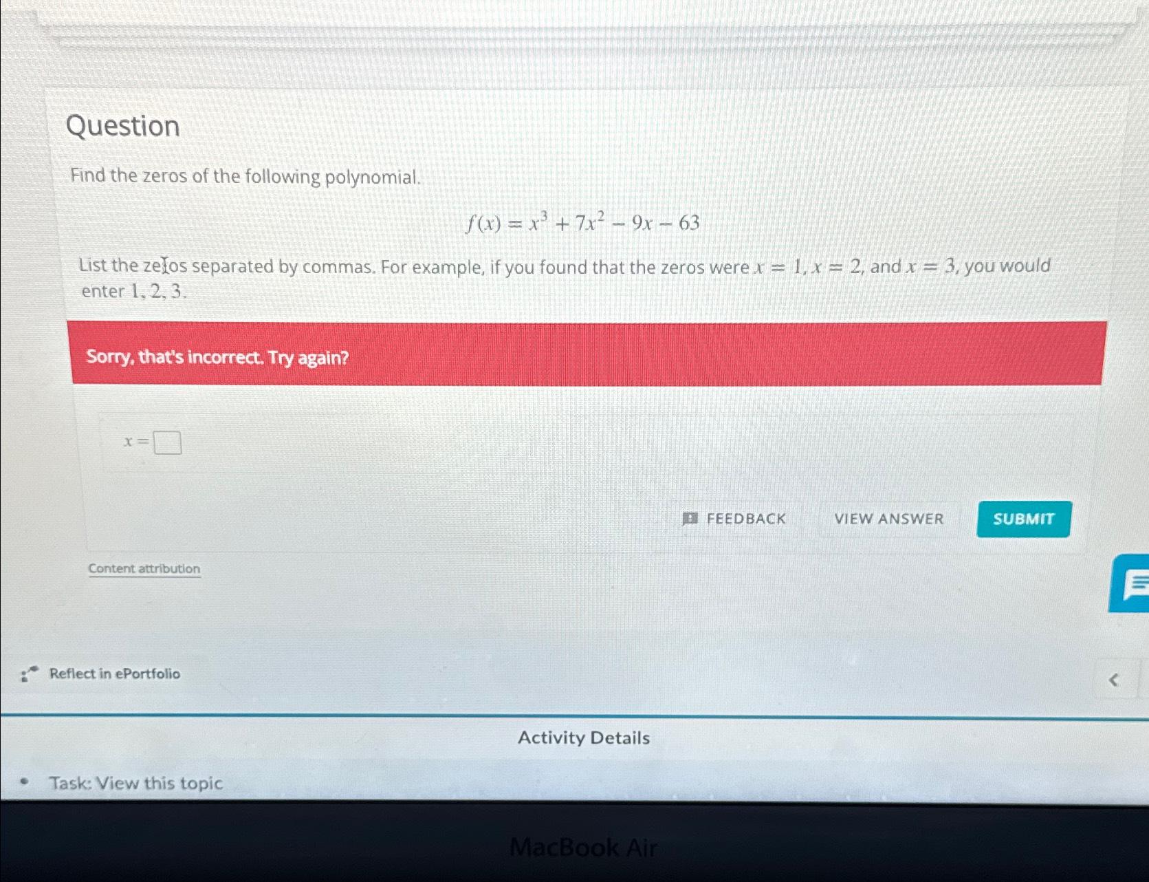 Solved QuestionFind the zeros of the following | Chegg.com