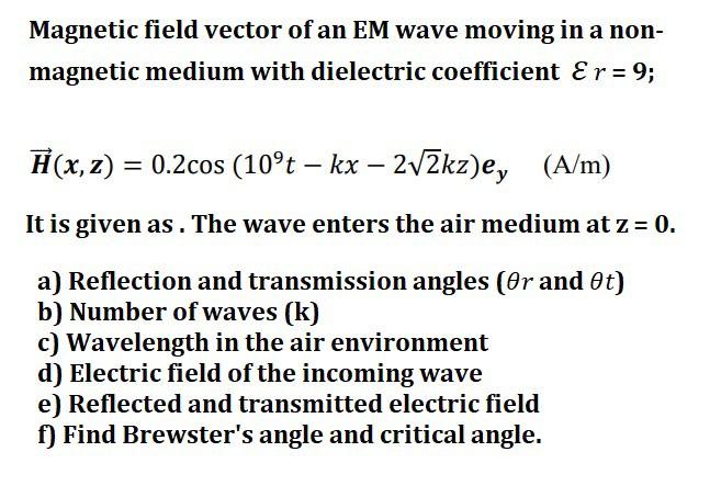 Solved Magnetic field vector of an EM wave moving in a | Chegg.com