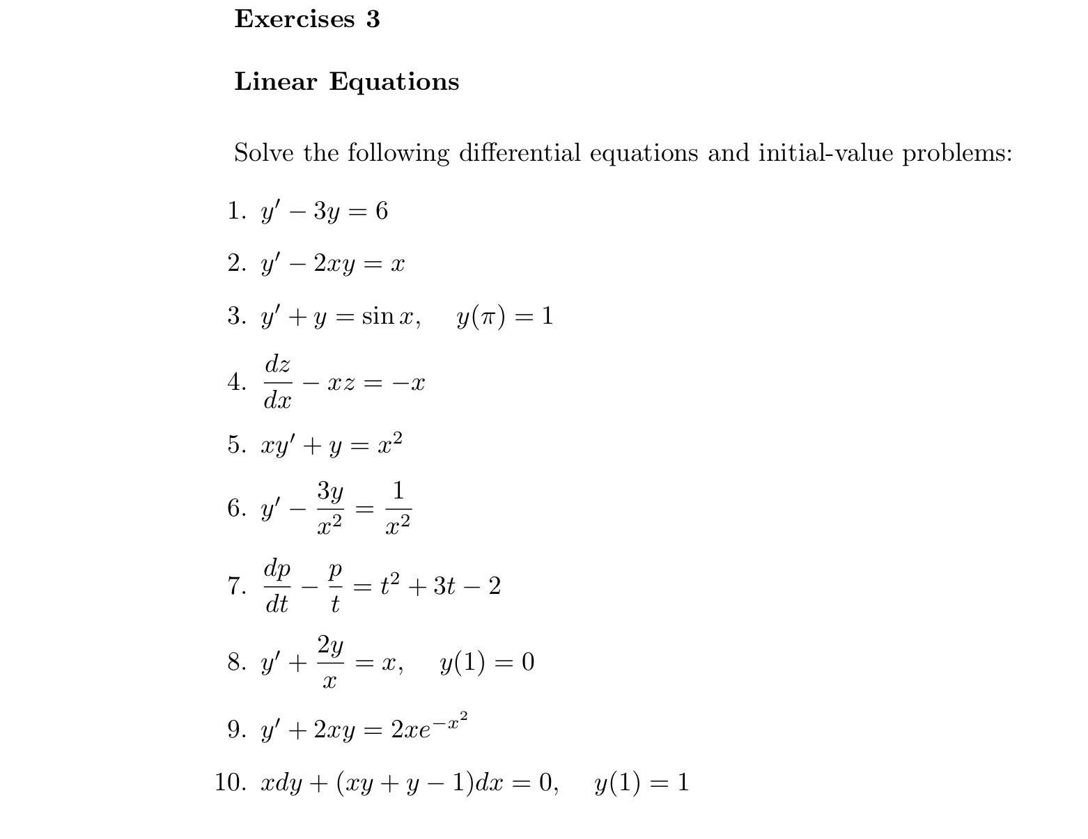 Solved Exercises 3Linear EquationsSolve the following | Chegg.com