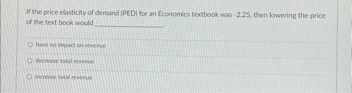 Solved If the price elasticity of demand (PED) for an | Chegg.com