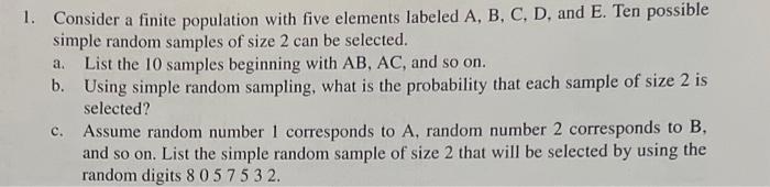 Solved 1. Consider a finite population with five elements | Chegg.com