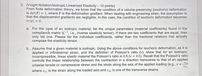 Solved 3. (Voight Notation/lsotropic Linearized Elasticity - | Chegg.com