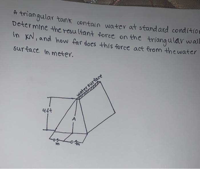 Solved A triangular tank contain water at standard condition | Chegg.com