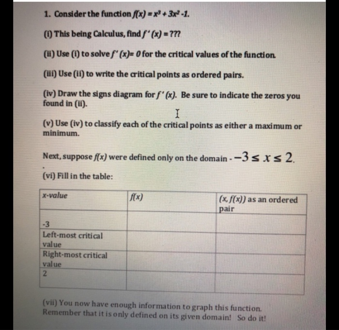 Solved 1. Consider the function f(x) = x® + 3x2-1. (1) This | Chegg.com