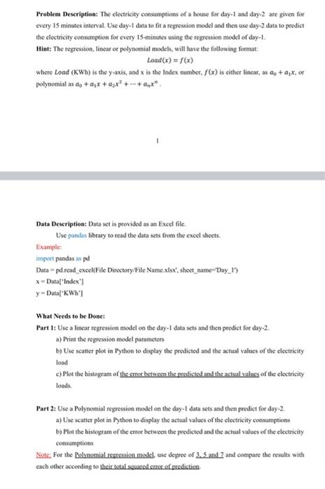 Solved Problem Description: The electricity consumptions of | Chegg.com