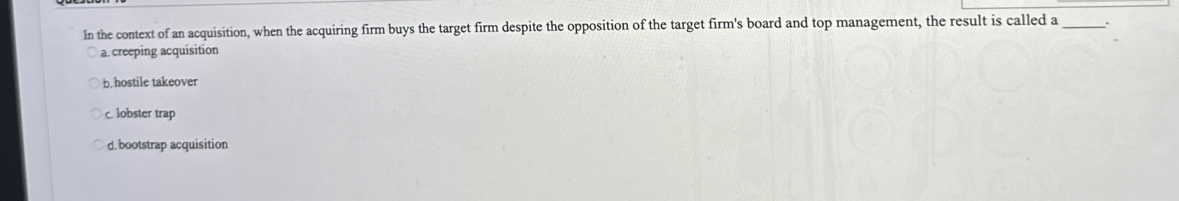 Solved In the context of an acquisition, when the acquiring | Chegg.com