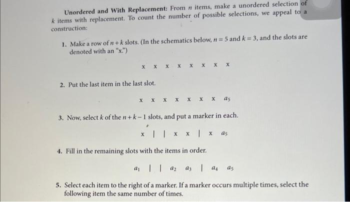 Unordered and With Replacement: From n items, make a | Chegg.com