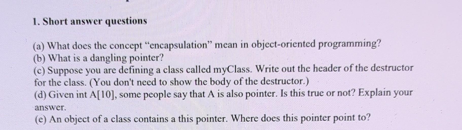 Solved 1. Short answer questions (a) What does the concept | Chegg.com
