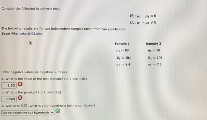 Solved Consider the following hypothesis test. Ho: #1 - 0 | Chegg.com
