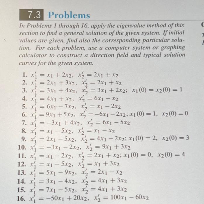 Solved In Problems 1 through 16, apply the eigenvalue method | Chegg.com