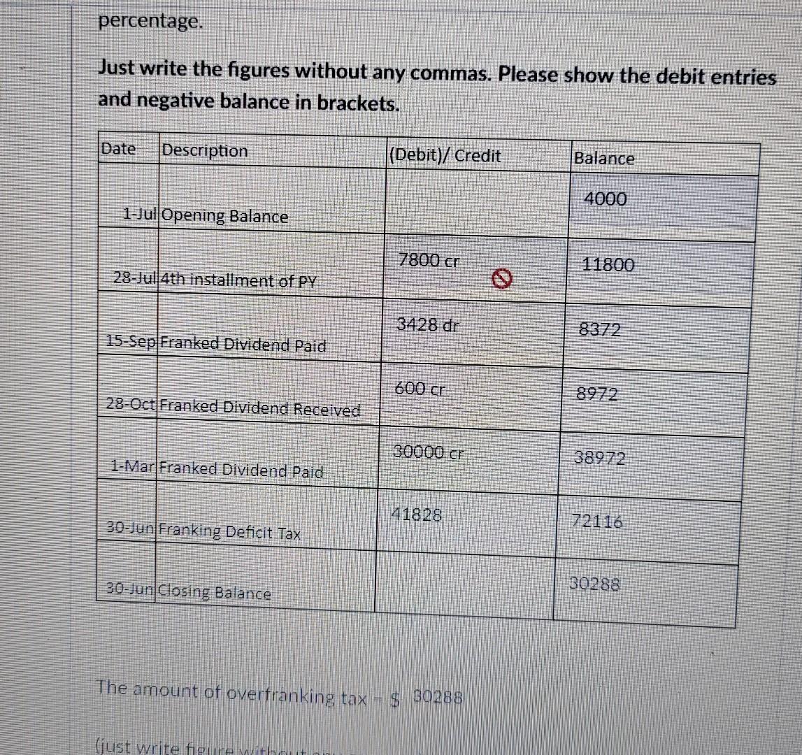 Compicte the blariks in the Franking account of a | Chegg.com