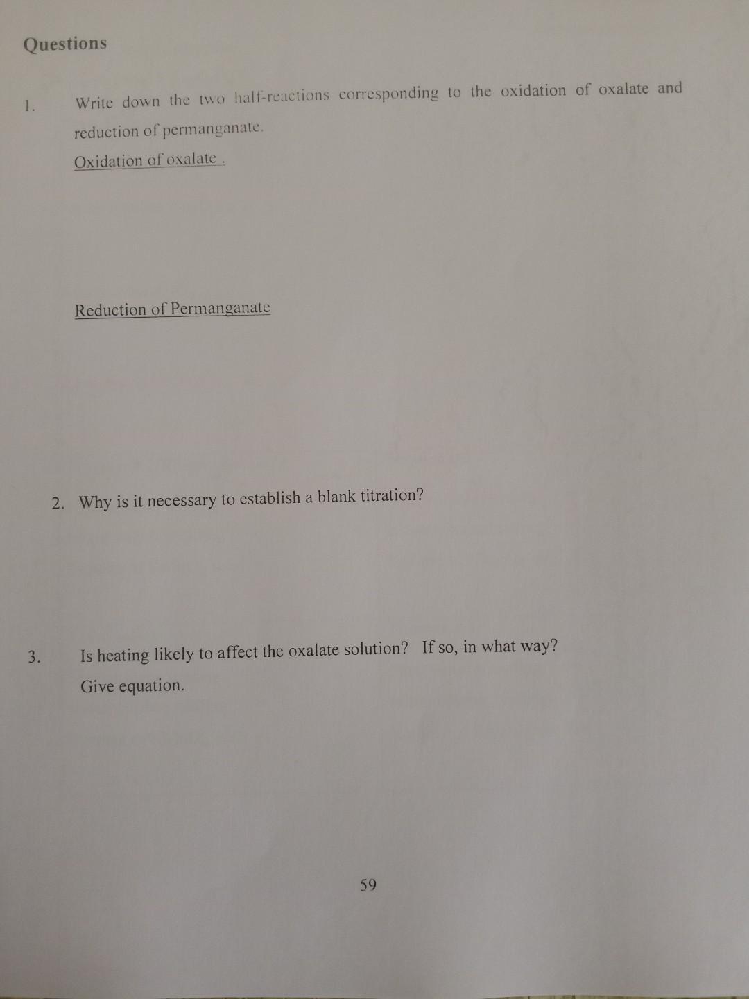 Solved Questions 1. Write down the two half-reactions | Chegg.com