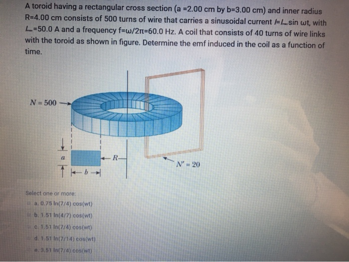 Solved A toroid having a rectangular cross section (a =2.00 | Chegg.com