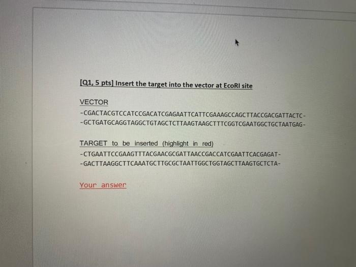 Solved [Q1,5 pts] Insert the target into the vector at EcoRI | Chegg.com