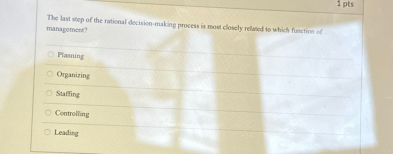 Solved 1 ﻿ptsThe last step of the rational decision-making | Chegg.com
