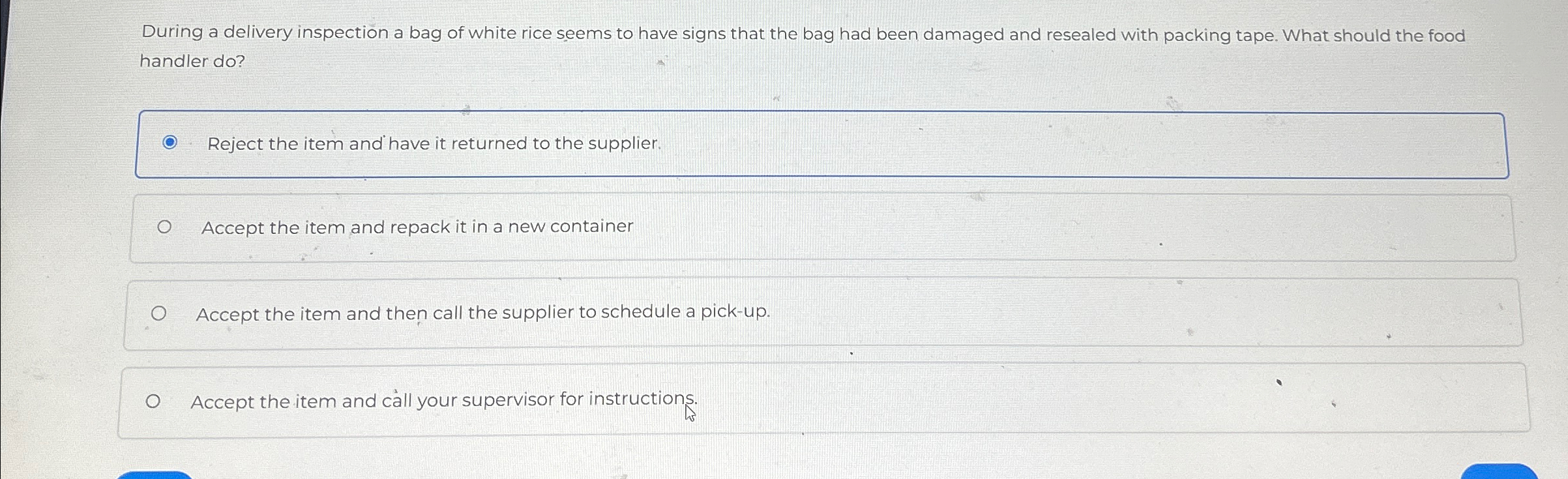 Solved During a delivery inspection a bag of white rice | Chegg.com