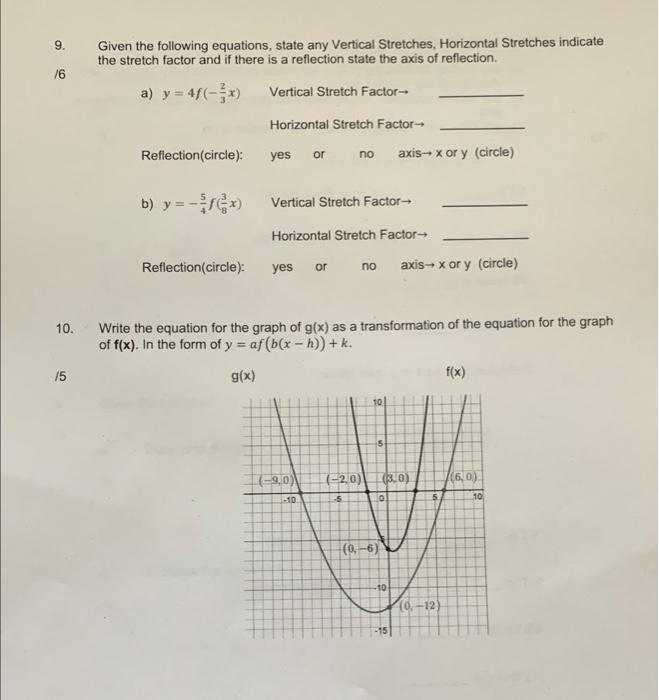 Solved 9. Given the following equations, state any Vertical | Chegg.com